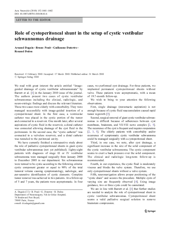 (PDF) Role of cystoperitoneal shunt in the setup of cystic vestibular ...