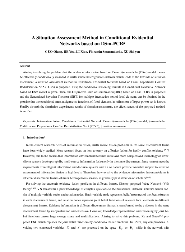 (PDF) A Situation Assessment Method in Conditional Evidential Networks ...