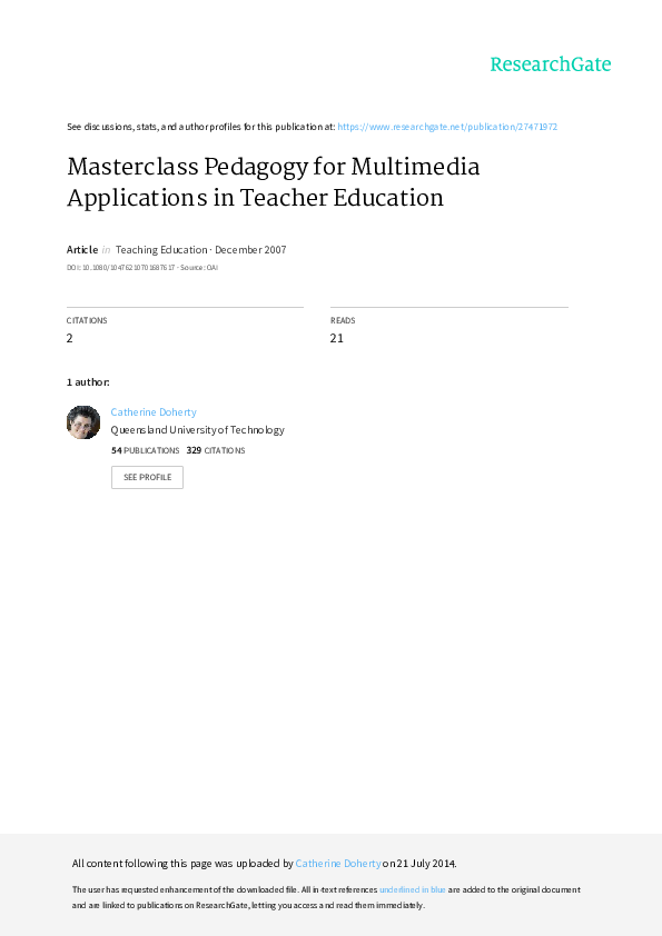 (PDF) Masterclass pedagogy for multimedia applications in teacher education