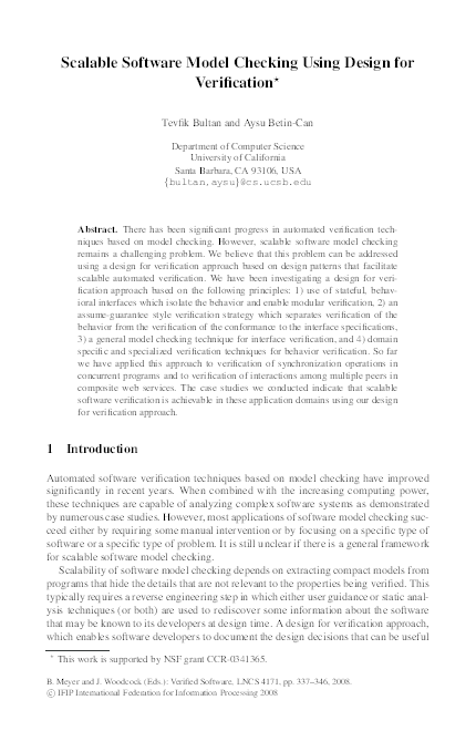 (PDF) Scalable Software Model Checking Using Design for Veriﬁcation⋆