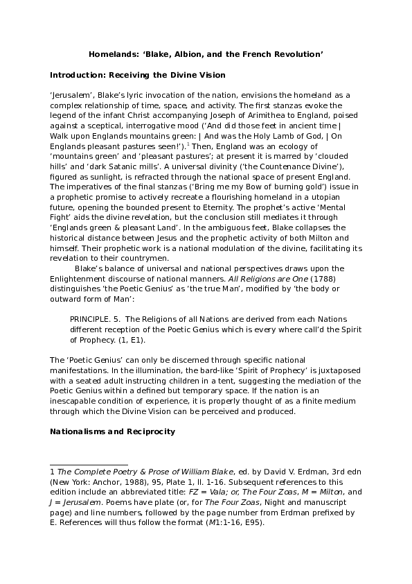 (DOC) Homelands: Blake, Albion, and the French Revolution