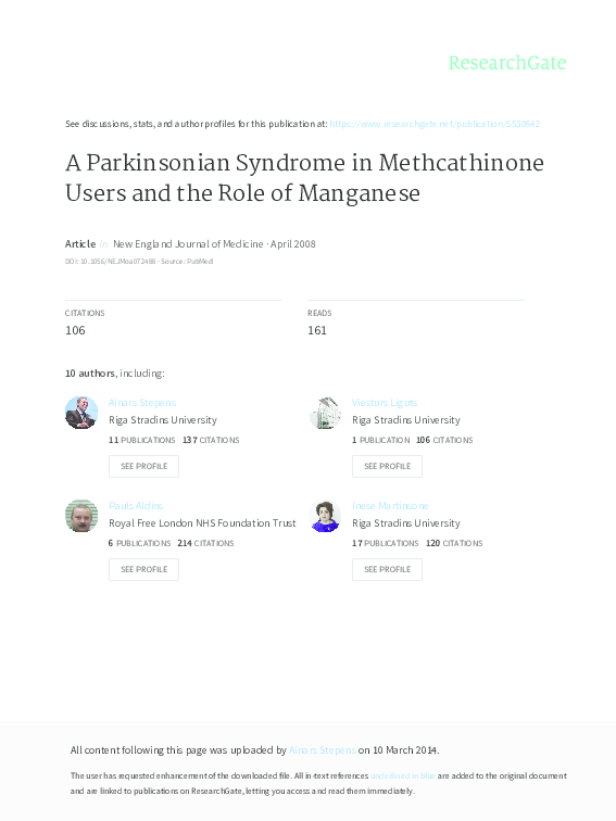 (PDF) A Parkinsonian Syndrome in Methcathinone Users and the Role of ...