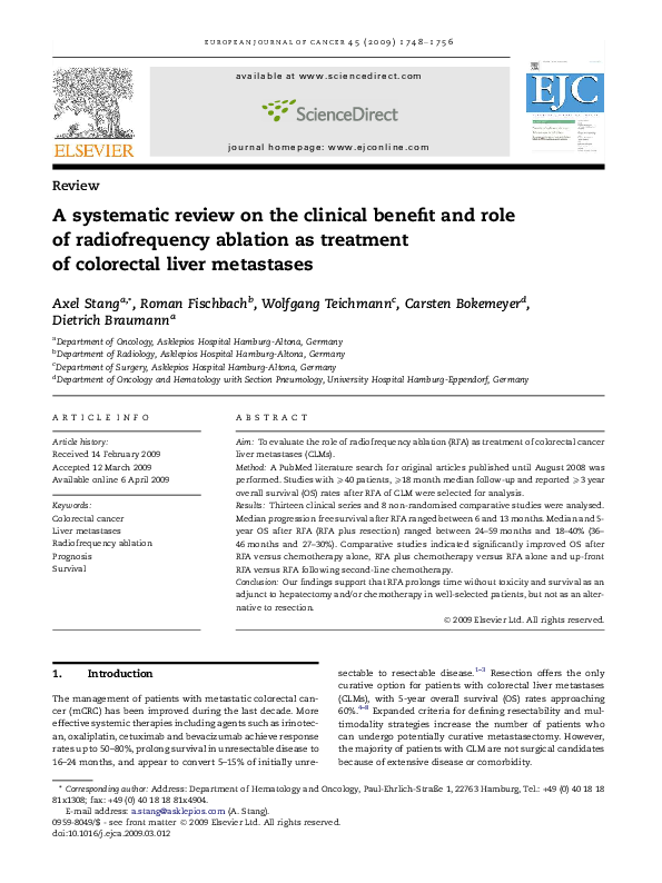 (PDF) Radiofrequency and Microwave Ablation Compared to Systemic Chemotherapy and to Partial ...