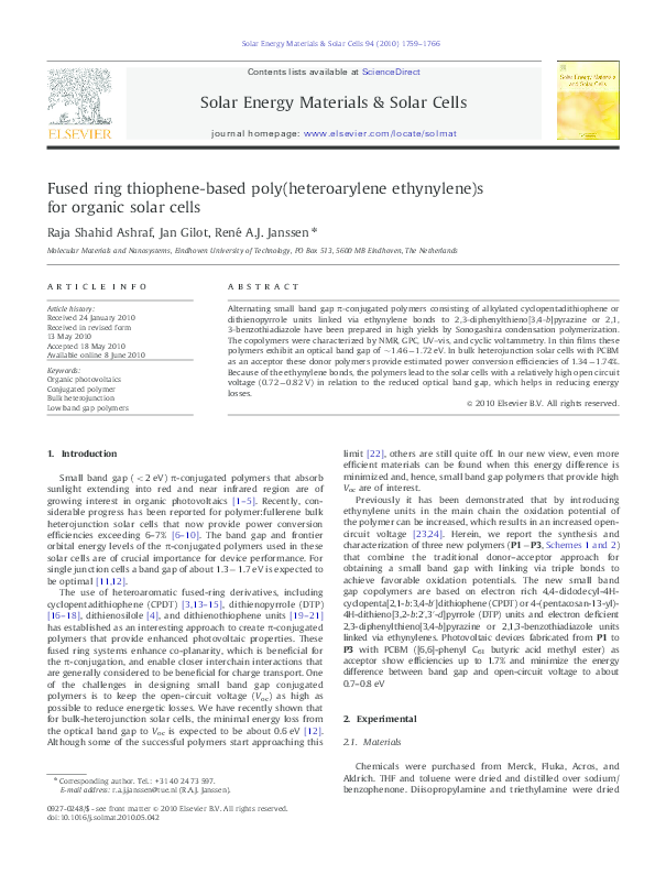 (PDF) Fused ring thiophene-based poly (heteroarylene ethynylene) s for ...