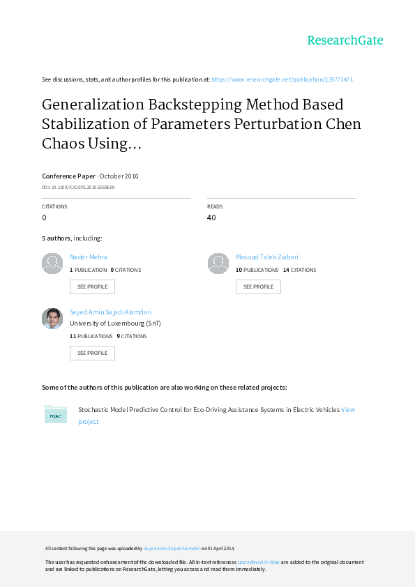 (PDF) Generalization Backstepping Method Based Stabilization of Parameters Perturbation Lorenz ...