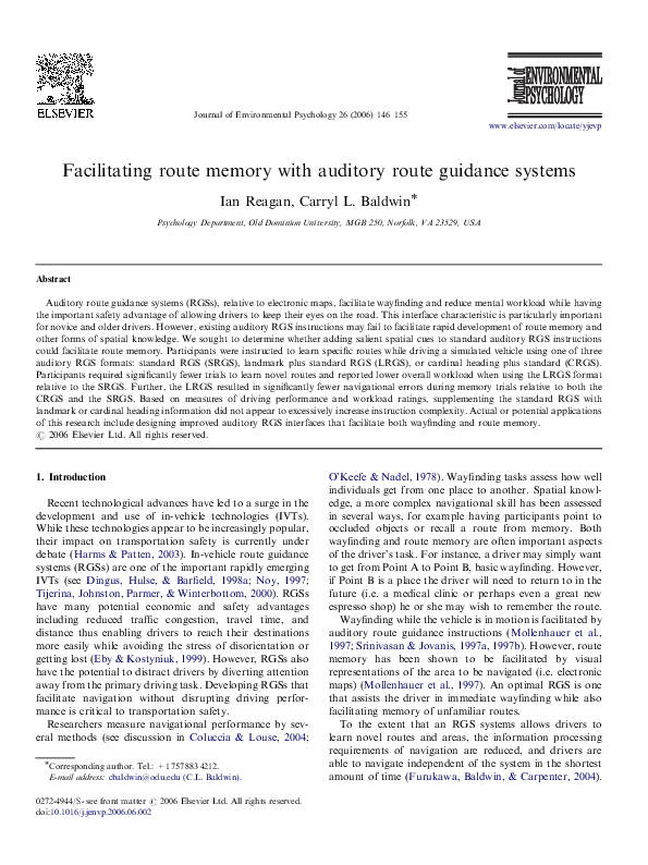 (PDF) Facilitating route memory with auditory route guidance systems