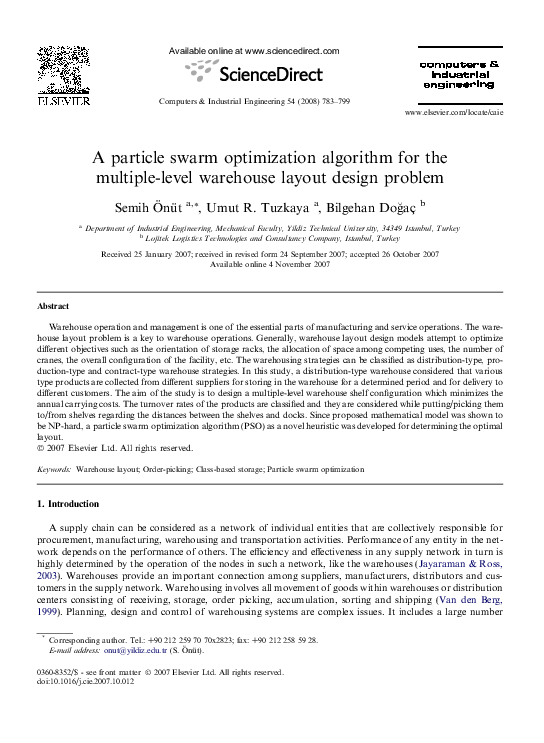 Pdf A Particle Swarm Optimization Algorithm For The Multiple Level Warehouse Layout Design Problem