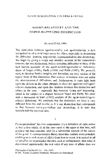 (PDF) Agent-Relativity and the Doing-Happening Distinction, 63 PHIL