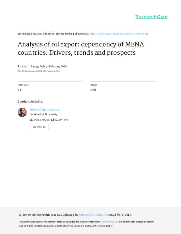 (PDF) Analysis of oil export dependency of MENA countries: Drivers ...