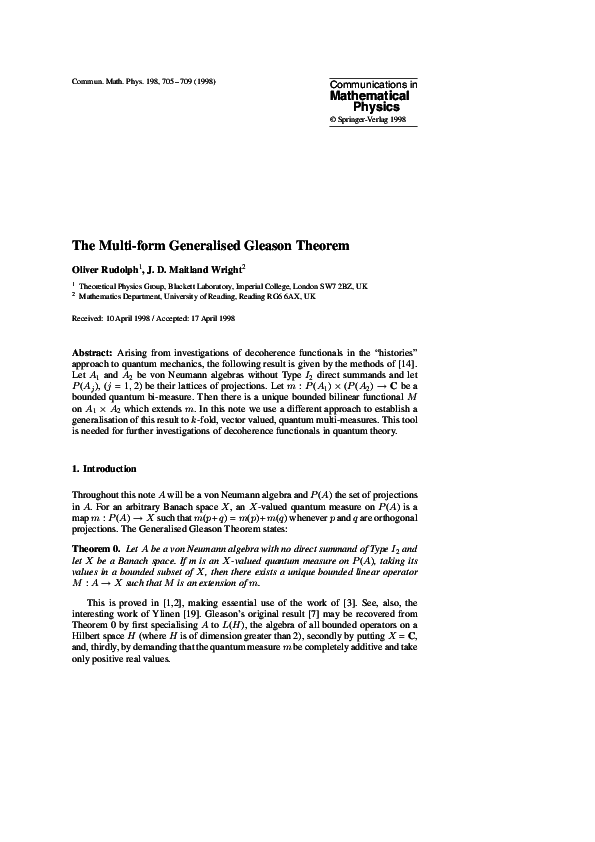 (PDF) The Multi-form Generalised Gleason Theorem