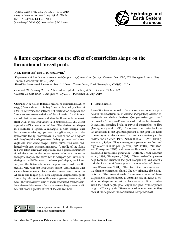 (PDF) A flume experiment on the effect of constriction shape on the ...