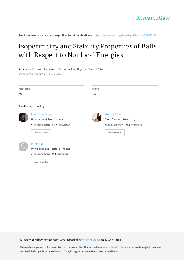 (PDF) Isoperimetry and stability properties of balls with respect to ...