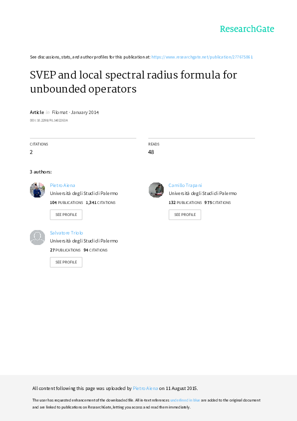 (PDF) SVEP and local spectral radius formula for unbounded operators