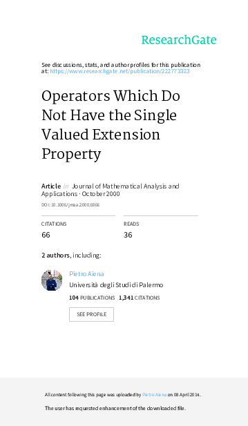 (PDF) Operators Which Do Not Have the Single Valued Extension Property