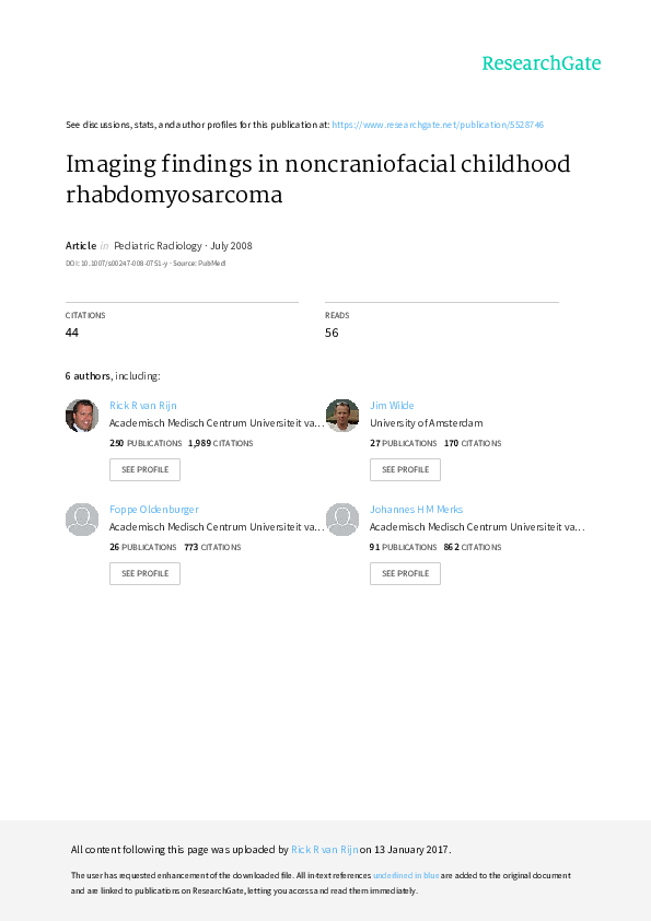 (PDF) Imaging findings in noncraniofacial childhood rhabdomyosarcoma