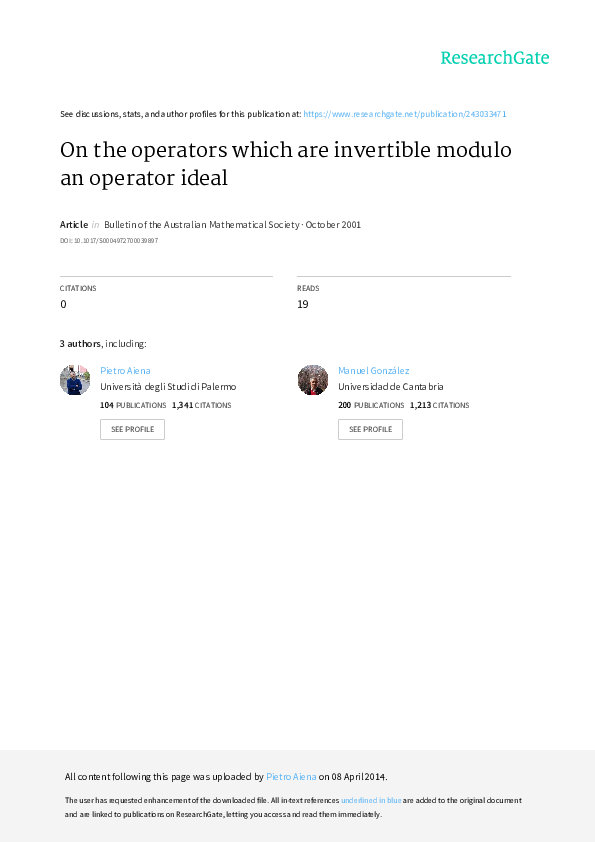 (PDF) On the operators which are invertible modulo an operator ideal
