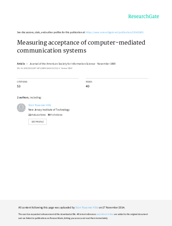 (PDF) Measuring acceptance of computer-mediated communication systems