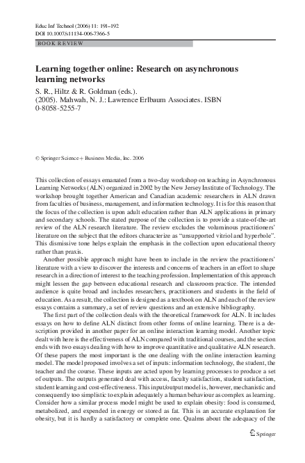 (PDF) Learning together online: Research on asynchronous learning networks