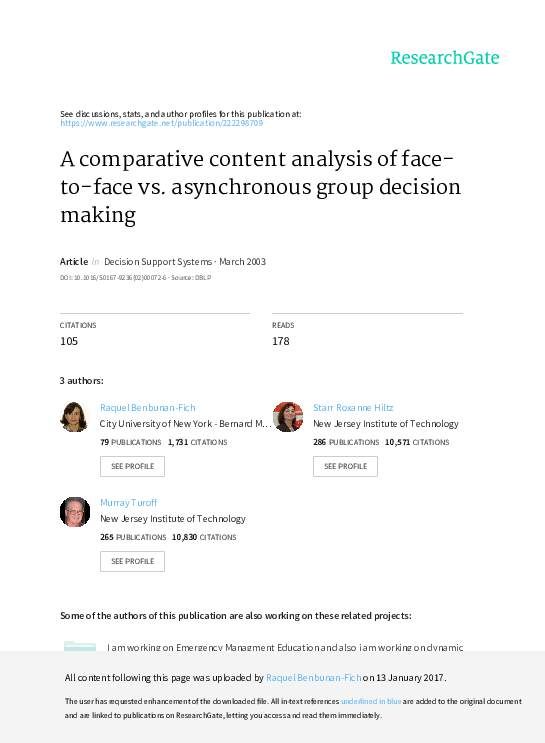 (PDF) A comparative content analysis of face-to-face vs. asynchronous group decision making