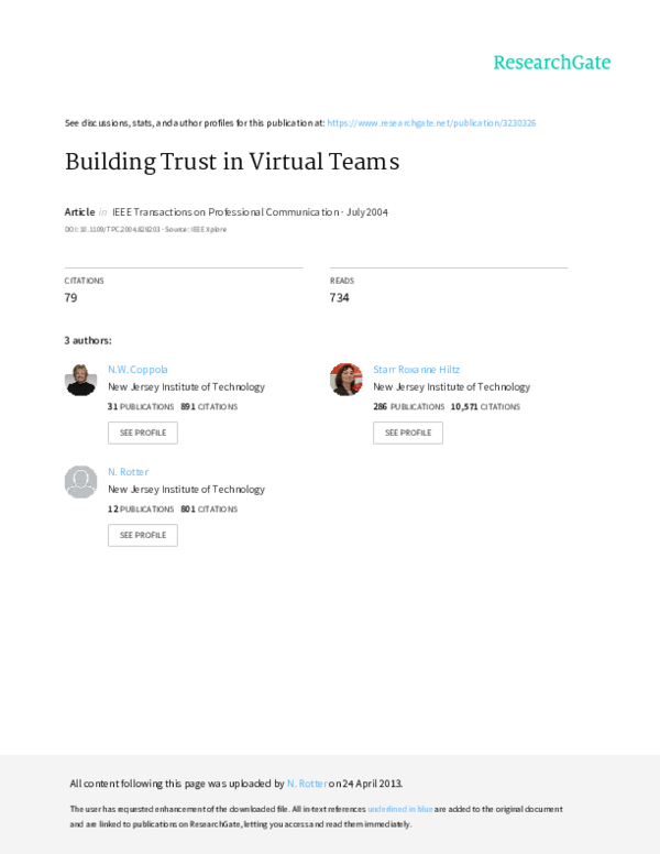 (PDF) Building trust in virtual teams