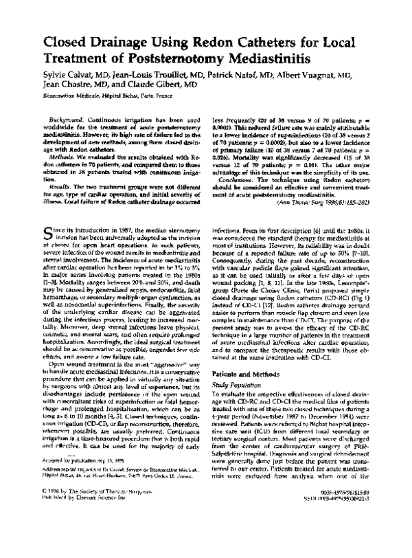 (PDF) Closed drainage using redon catheters for local treatment of ...