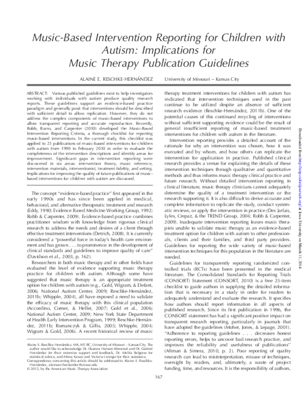 (PDF) Music-Based Intervention Reporting for Children with Autism: Implications for Music ...