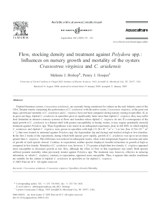 (PDF) Flow, stocking density and treatment against Polydora spp ...