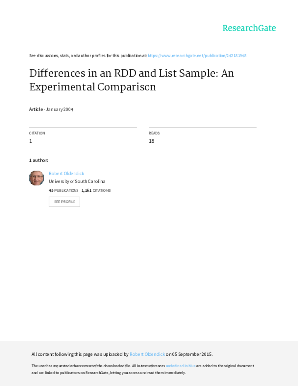 (PDF) Differences in an RDD and List Sample: An Experimental Comparison