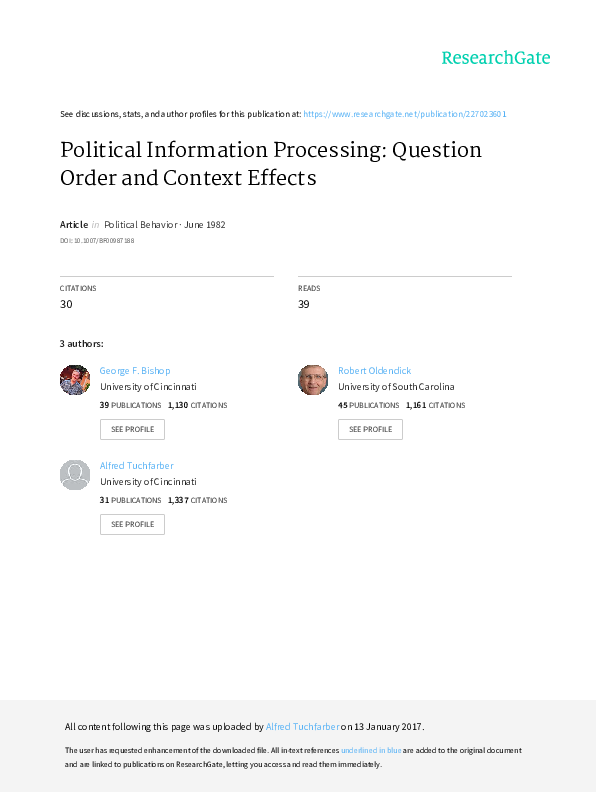 (PDF) Political information processing: Question order and context effects