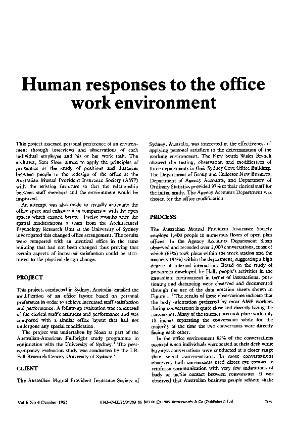(PDF) Human responses to the office work environment