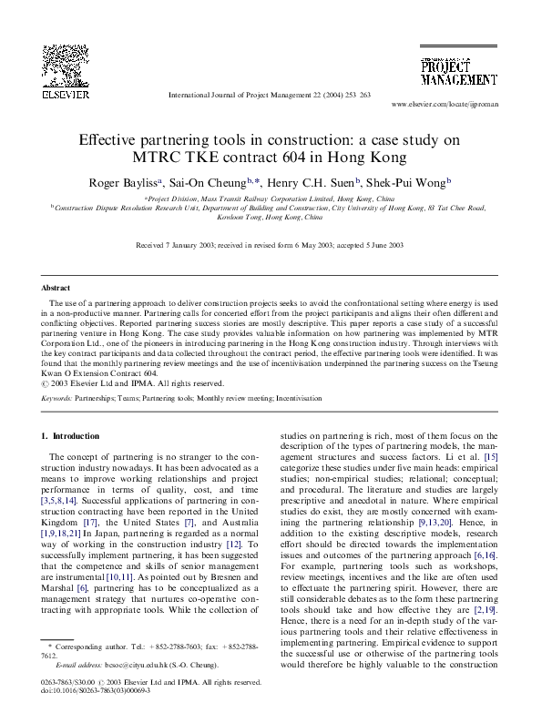 (PDF) Effective partnering tools in construction: a case study on MTRC ...