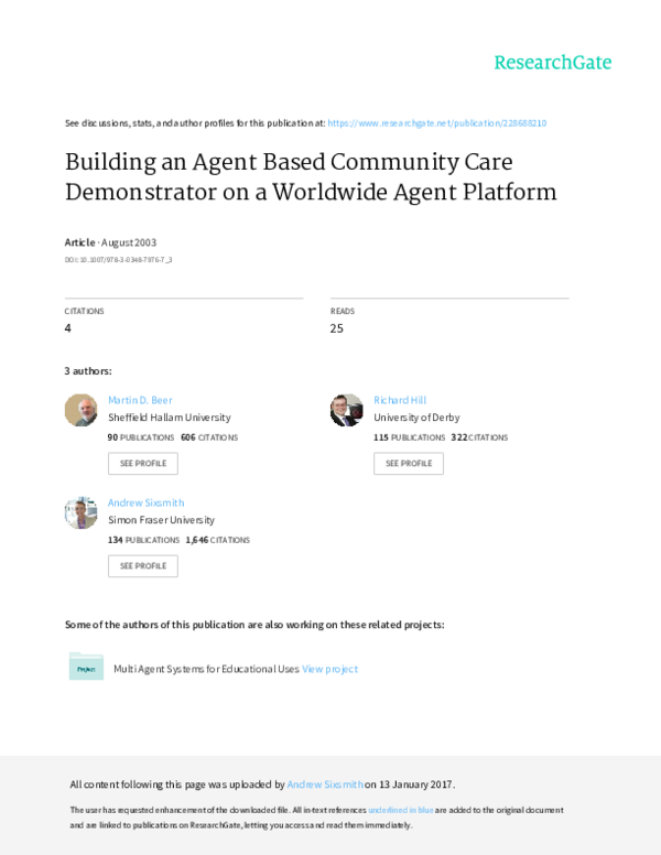 (PDF) Building an Agent Based Community Care Demonstrator on a ...
