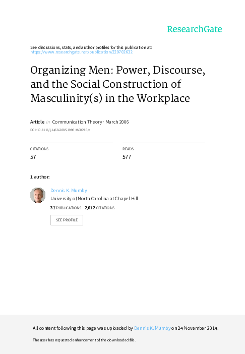 (PDF) Organizing men: Power, discourse, and the social construction of ...