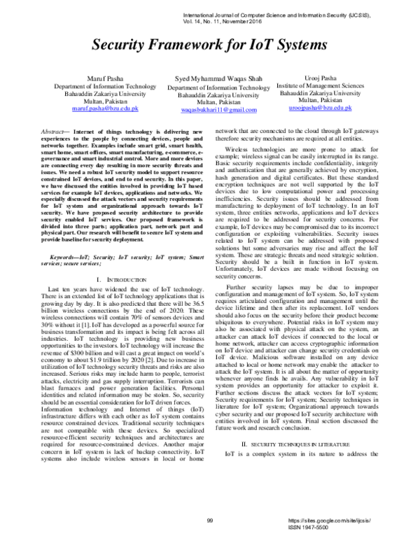 Pdf Security Framework For Iot Systems 
