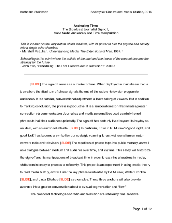 (PDF) Anchoring Time: The Broadcast Journalist Sign-off, Mass Media ...