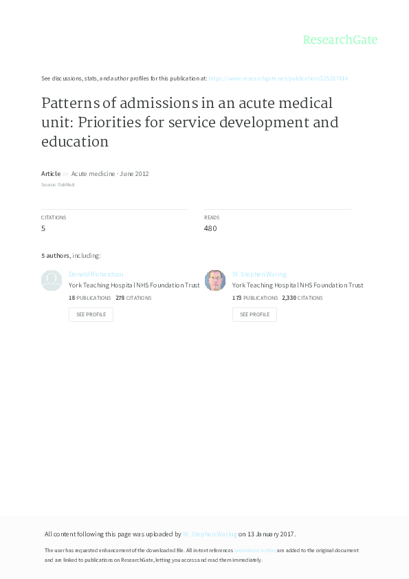 (PDF) Patterns of admissions in an acute medical unit: priorities for ...