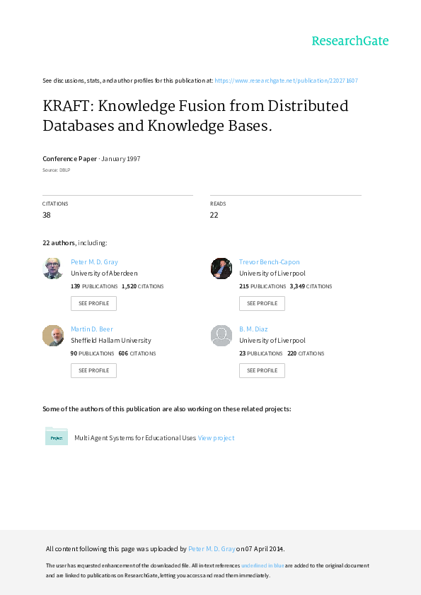(PDF) KRAFT: knowledge fusion from distributed databases and knowledge ...