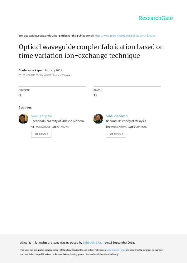 (PDF) Optical waveguide coupler fabrication based on time variation ion ...