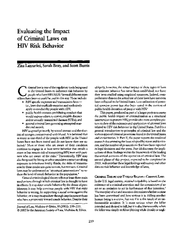 (PDF) Evaluating the impact of criminal laws on HIV risk behavior