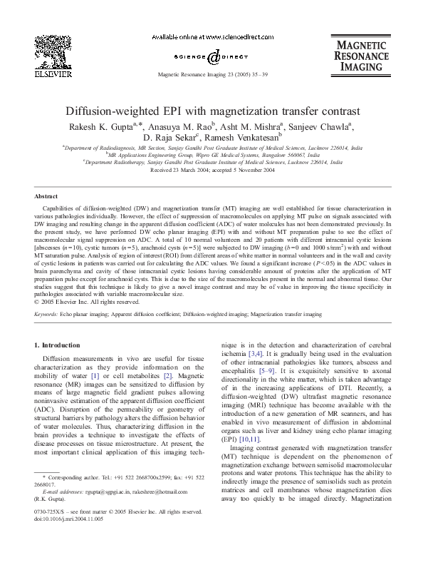 (PDF) Diffusion-weighted EPI with magnetization transfer contrast