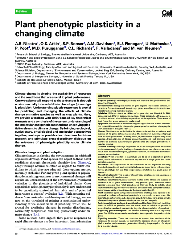 (PDF) Plant phenotypic plasticity in a changing climate