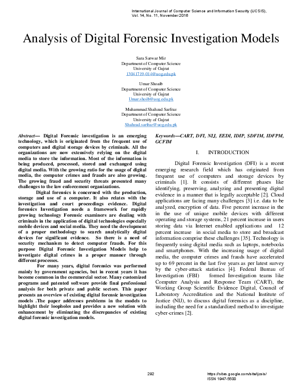 (PDF) Analysis of Digital Forensic Investigation Models