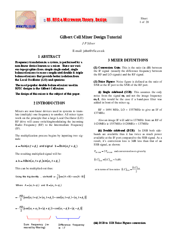 (PDF) Gilbert Cell Mixer Design Tutorial