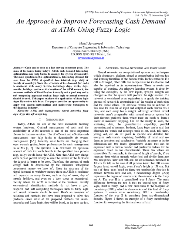 (PDF) An Approach to Improve Forecasting Cash Demand at ATMs Using Fuzzy Logic