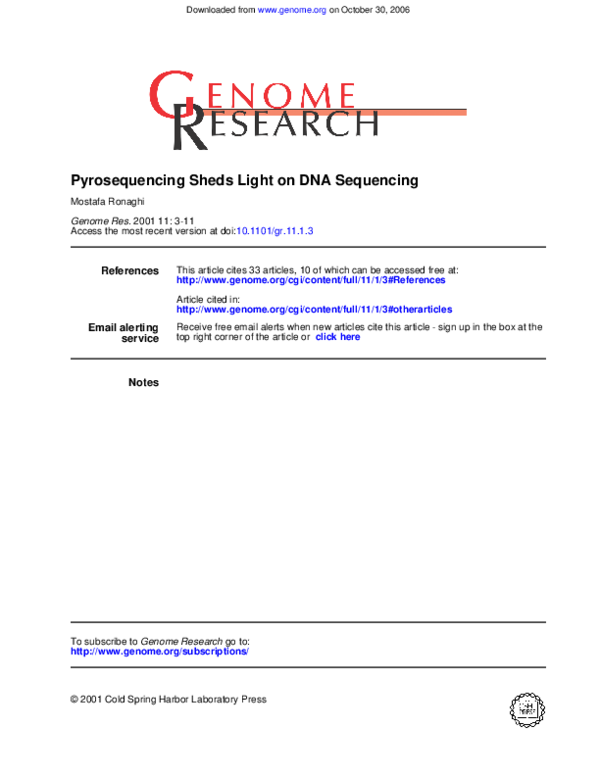 (PDF) Pyrosequencing sheds light on DNA sequencing