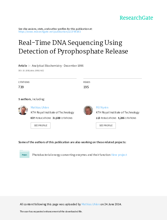 (PDF) Real-time DNA sequencing using detection of pyrophosphate release