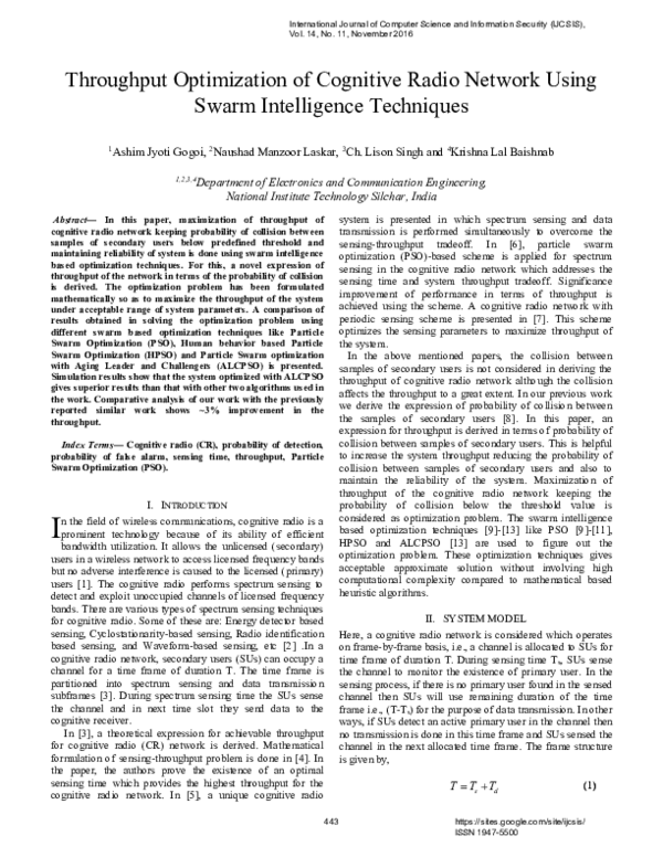 Pdf Throughput Optimization Of Cognitive Radio Network Using Swarm