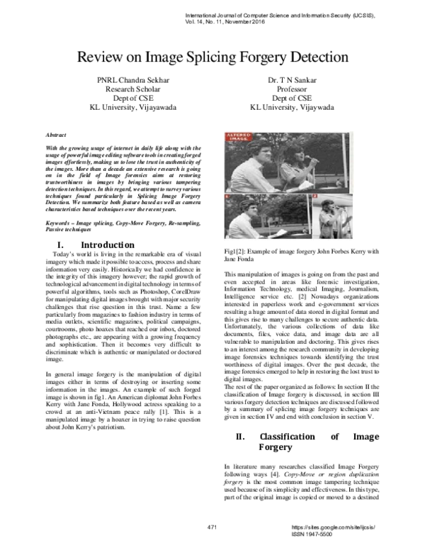 Pdf Review On Image Splicing Forgery Detection