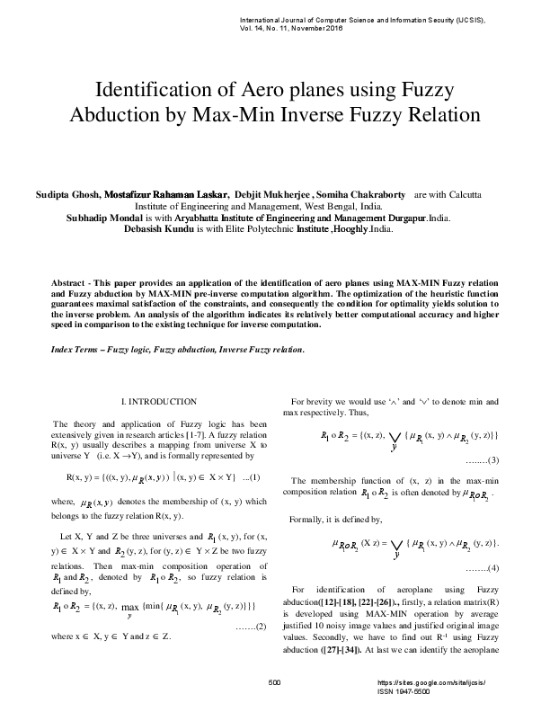 (PDF) Identification of Aero planes using Fuzzy Abduction by Max-Min Inverse Fuzzy Relation