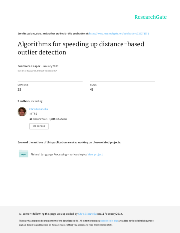 (PDF) Algorithms for speeding up distance-based outlier detection